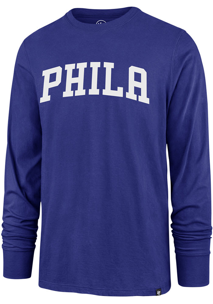 47 Philadelphia 76ers Wordmark Long Sleeve T Shirt ROYAL - 48004081