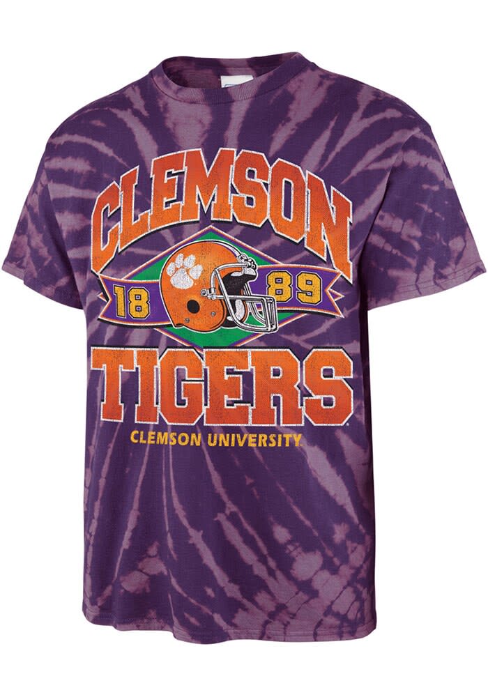 47 Clemson Tigers PURPLE Tie Dye Brickhouse Vintage Tubular Short ...