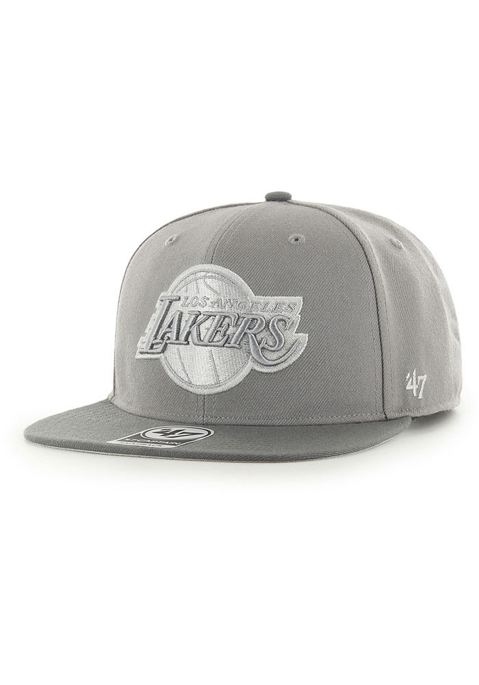 Los Angeles Lakers 47 GRAY Side Patch Sure Shot Captain Snapback Hat ...