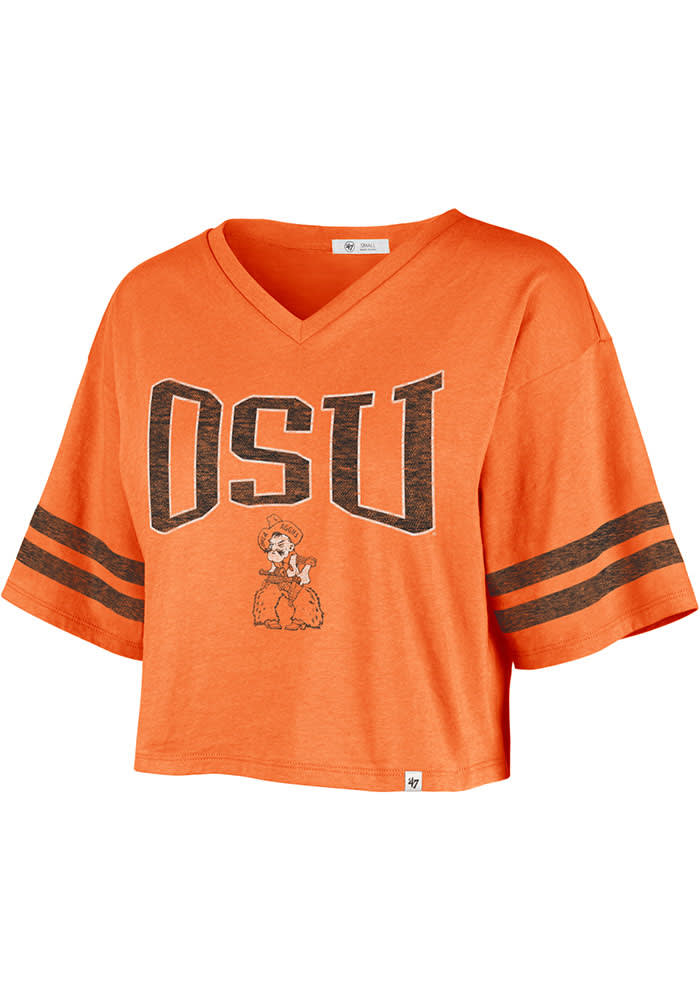 47 Oklahoma State Cowboys Womens ORANGE Fanfare Sporty Crop T-Shirt ...