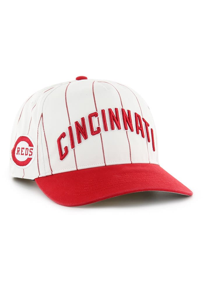 47 Cincinnati Reds WHITE Double Header Pinstripe Hitch Adjustable Hat ...