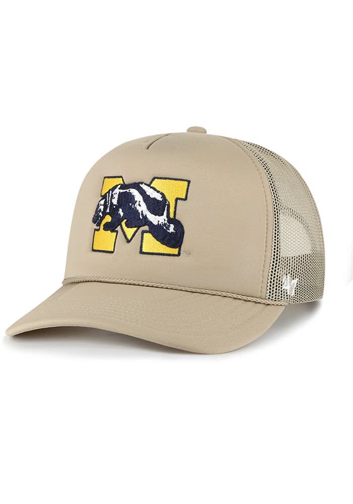 47 Michigan Wolverines TAN Foam Front Mesh Trucker Adjustable Hat ...