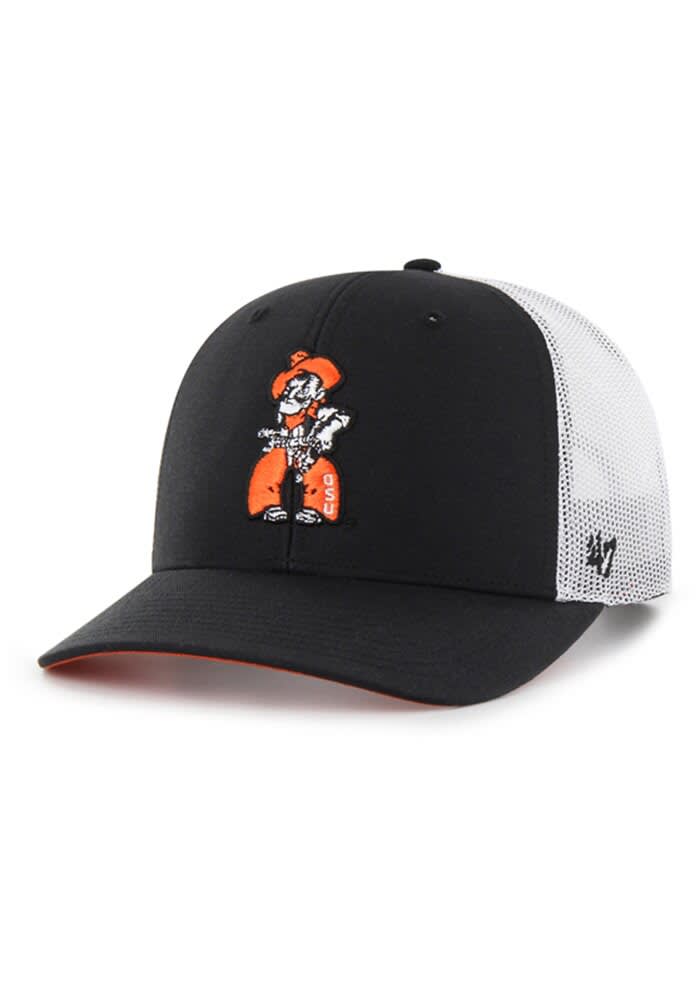 47 Oklahoma State Cowboys BLACK Retro Trucker Adjustable Hat - 48016157