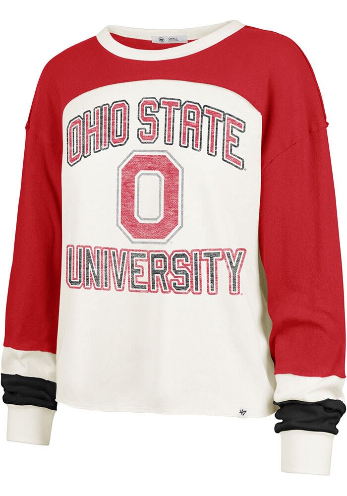 47 Womens RED/WHITE Ohio State Buckeyes Curve Toni Long Sleeve LS Tee ...