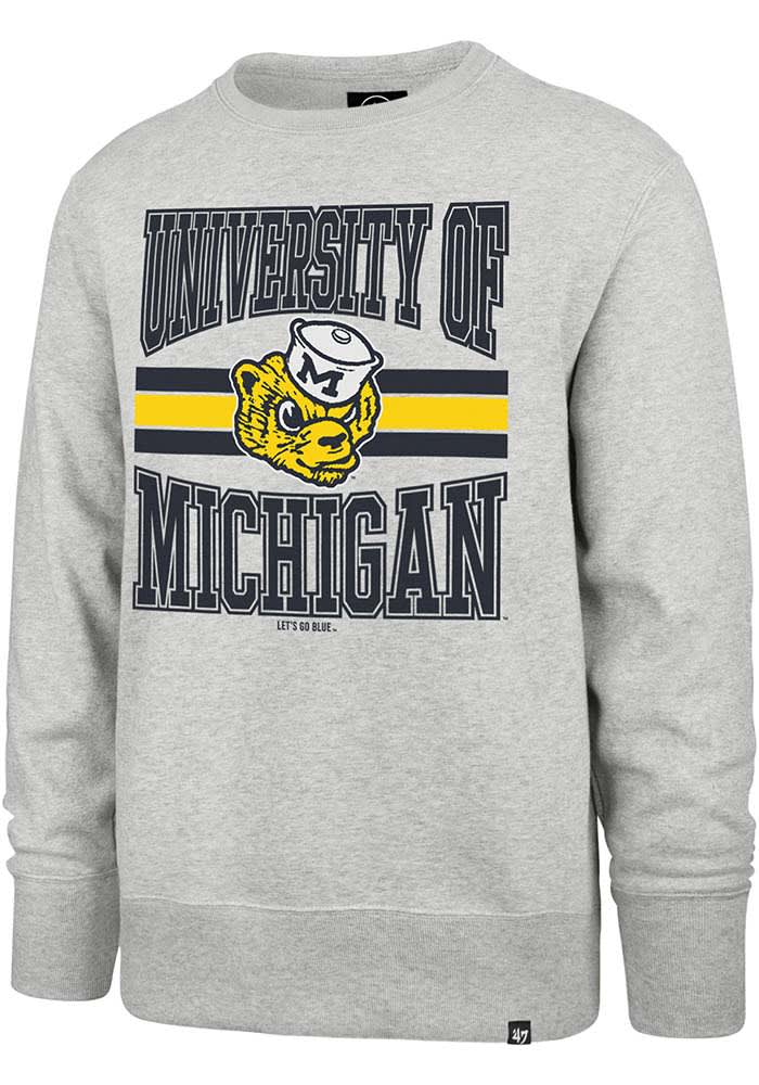 47 Michigan Wolverines Mens GREY Letters Headline Crew Sweatshirt ...