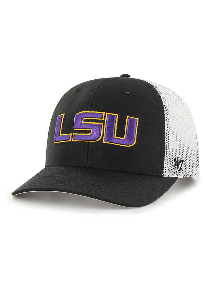47 LSU Tigers BLACK White Logo Trucker Adjustable Hat - 48023534