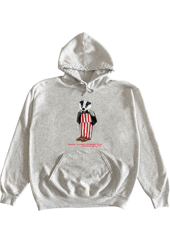 Wisconsin Badgers Mens GREY Badger Bear Hoodie - 49360004