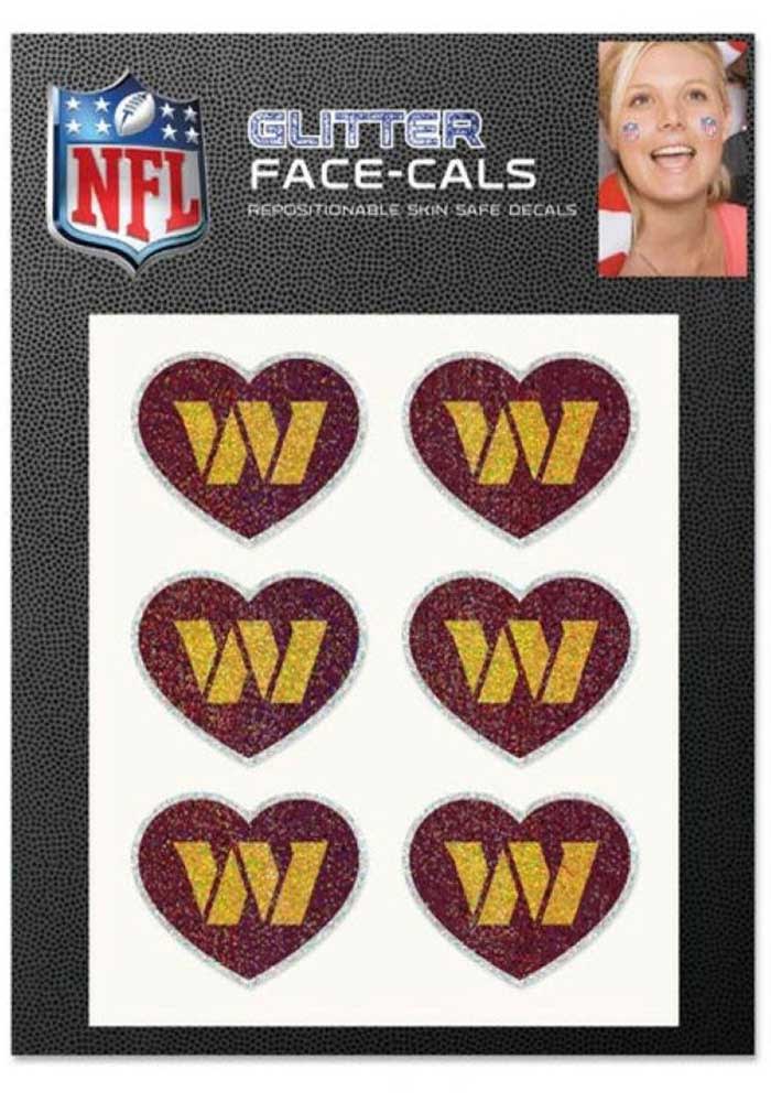 Washington Commanders BURGUNDY 6pk Glitter Heart Tattoo - 4941368