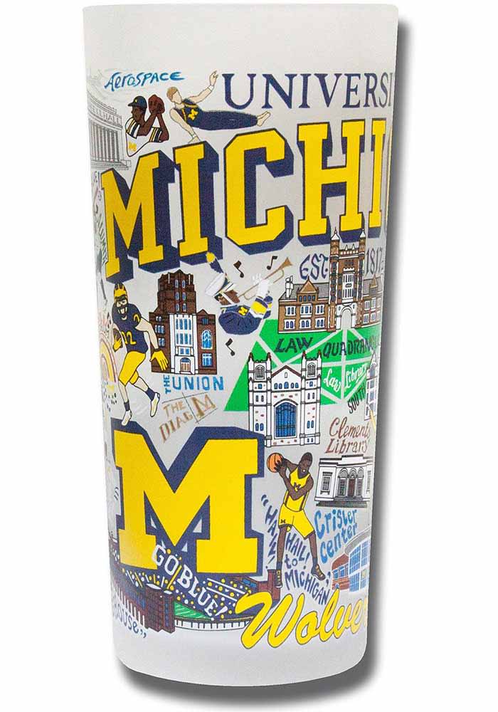 Michigan Wolverines WHITE 15oz Hand Illustrated Frosted Pint Glass ...