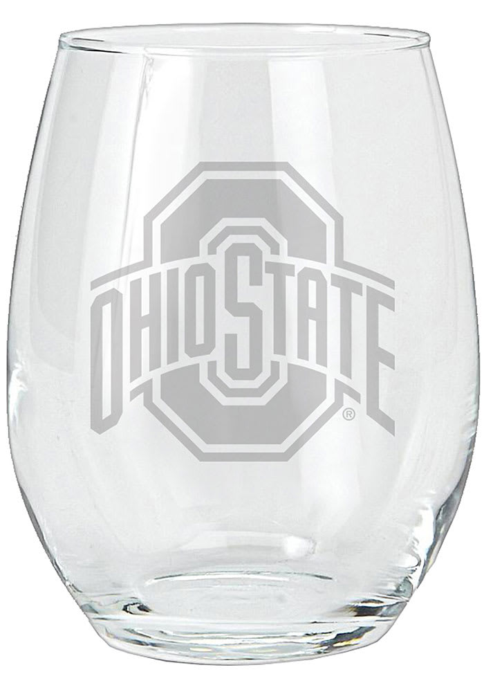 Ohio State Buckeyes WHITE 15oz Etched Stemless Wine Glass - 5240424