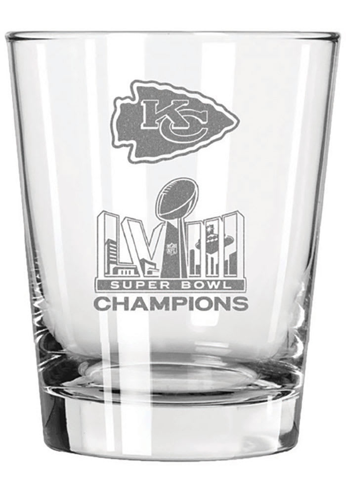 Kansas City Chiefs CLEAR Super Bowl LVIII Champs Etched 15oz Double Old ...