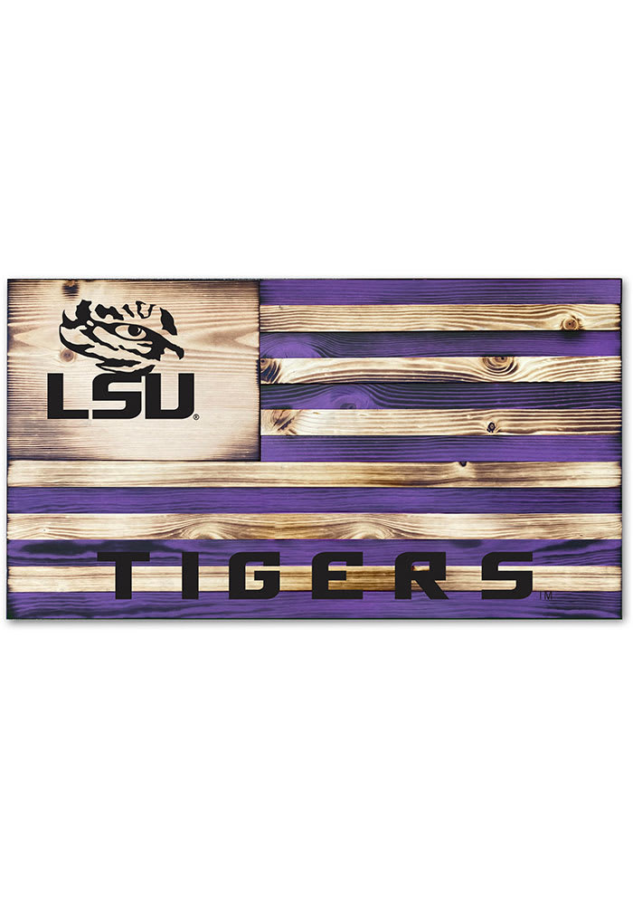 Jardine LSU Tigers Brown Wood Etched Flag Sign - 52730120