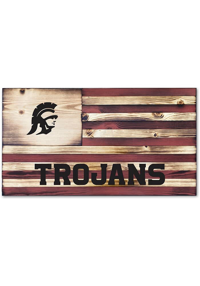 Jardine USC Trojans Brown Wood Etched Flag Sign - 52730159