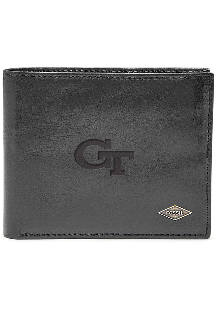 GA Tech Yellow Jackets BLACK Leather FlipID Mens Bifold Wallet - 52730417