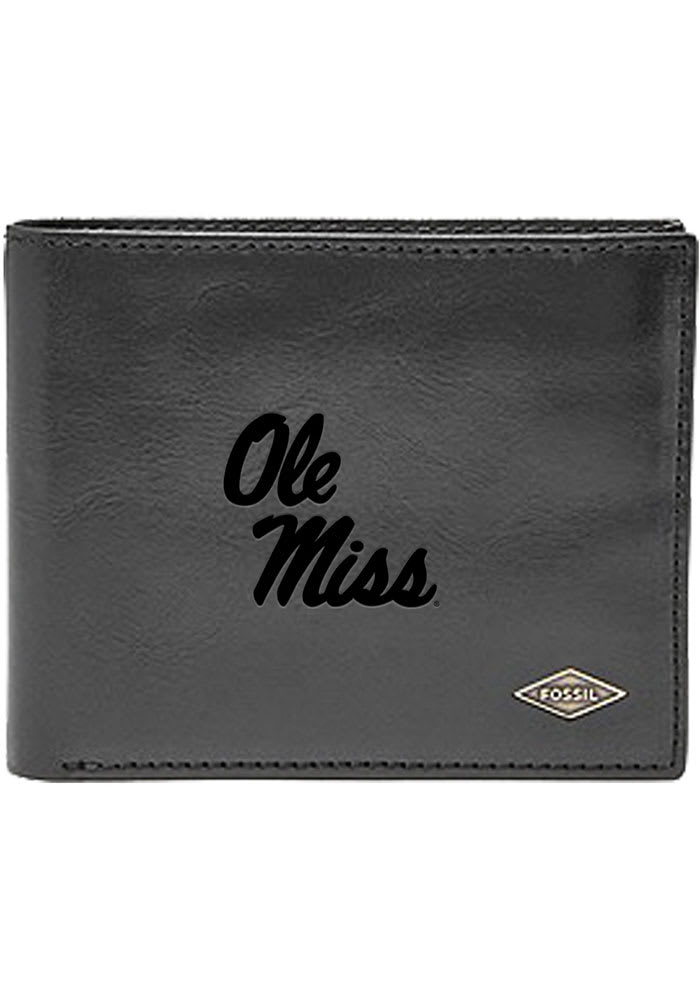 Ole Miss Rebels BLACK Leather FlipID Mens Bifold Wallet - 52730438