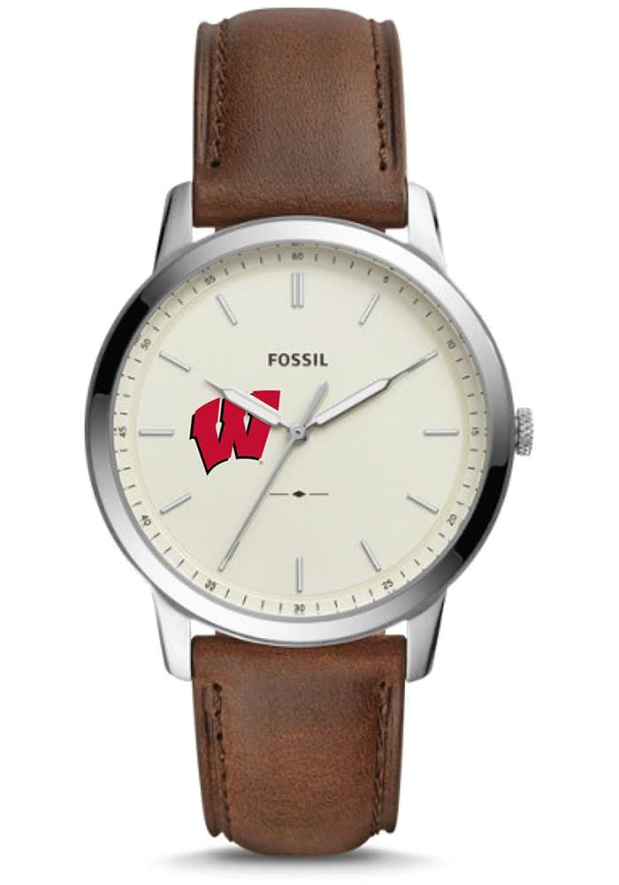 Wisconsin Badgers BROWN Minimalist Leather Watch - 52731903