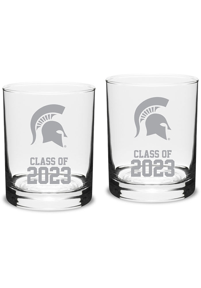 Michigan State Spartans CLEAR Class of 2023 Hand Etched Crystal 2 Piece ...