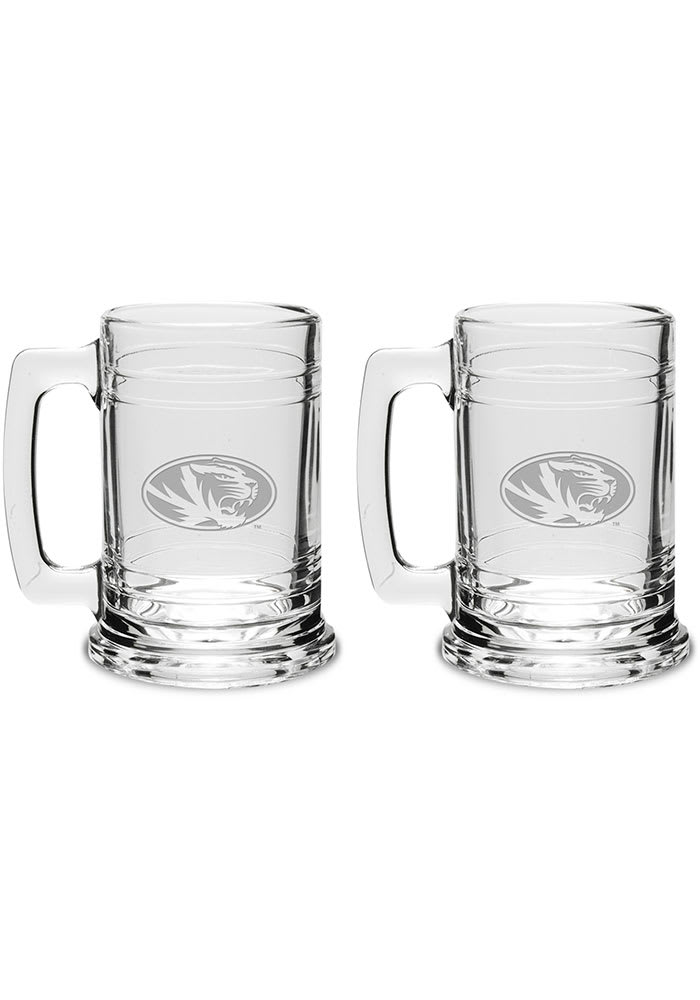 Missouri Tigers CLEAR Hand Etched Set of 2 15oz Colonial Tankard Stein ...