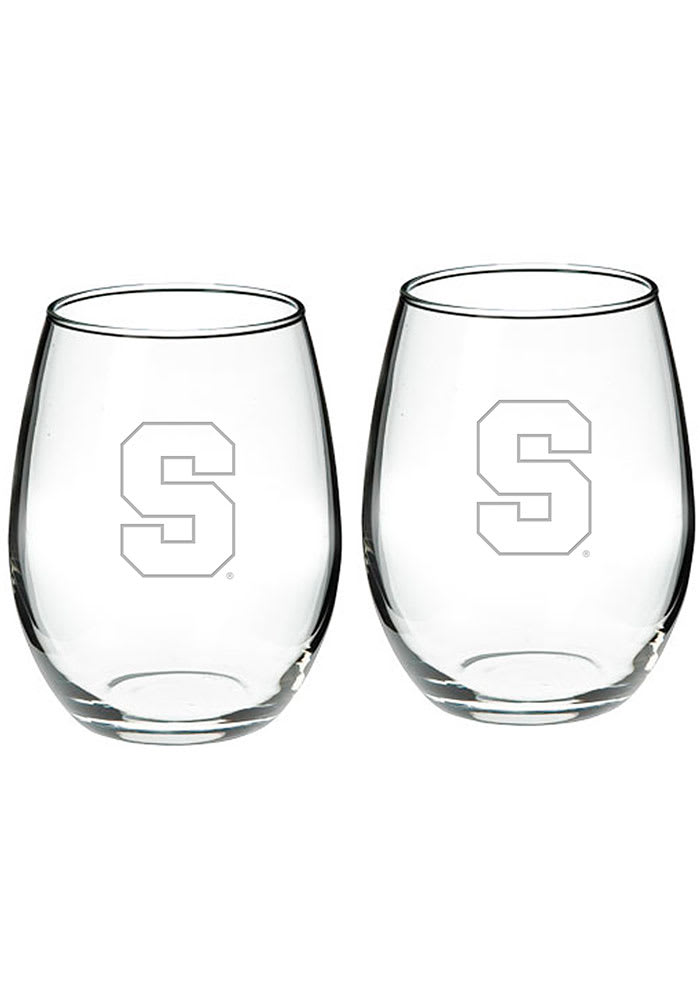 Syracuse Orange CLEAR Hand Etched Set of 2 22oz Stemless Wine Glass ...