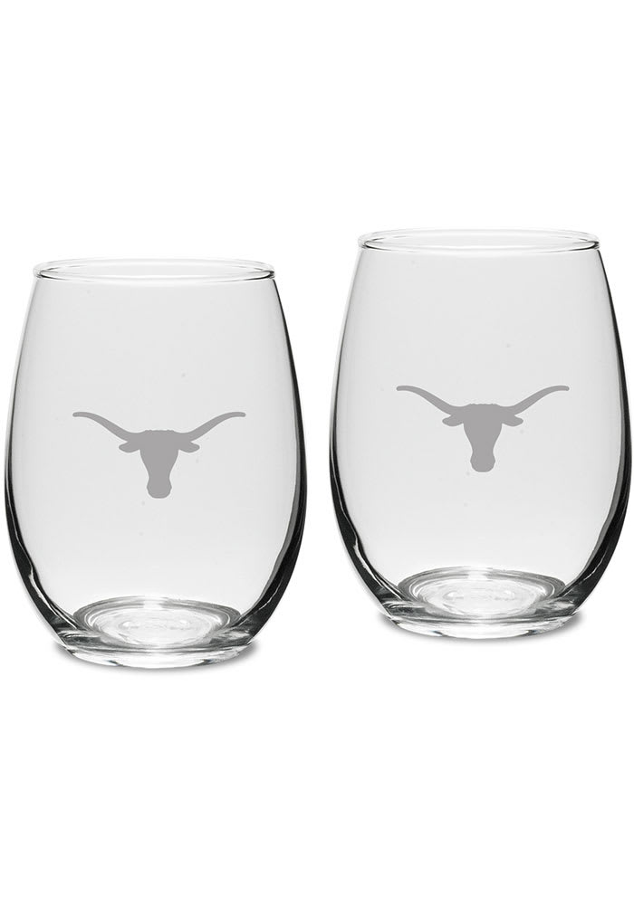 Texas Longhorns CLEAR Hand Etched Set of 2 15oz Stemless Wine Glass ...