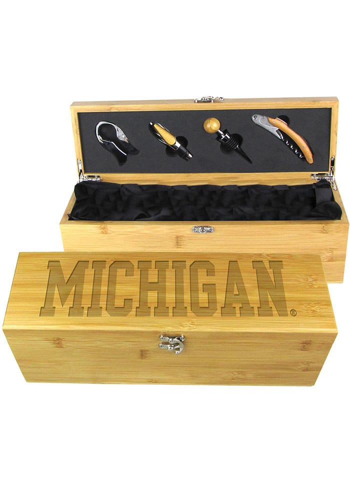 Michigan Wolverines NATURAL Bamboo Gift Box Wine Accessory - 52733982