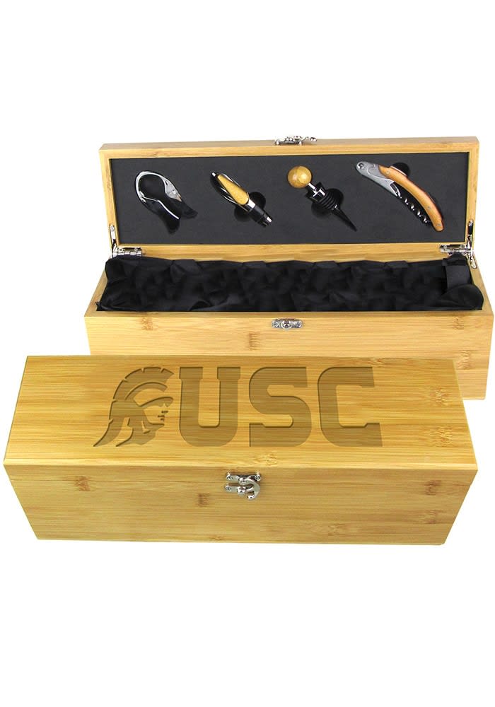 USC Trojans NATURAL Bamboo Gift Box Wine Accessory - 52734000