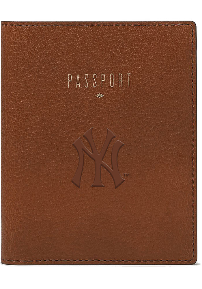 New York Yankees BROWN Eco Leather Passcase Mens Bifold Wallet - 52734792