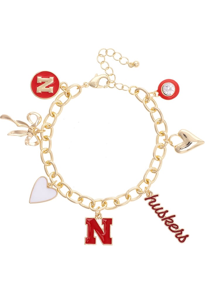 GOLD Enamel Icons Charm Nebraska Cornhuskers Womens Bracelet - 531655878
