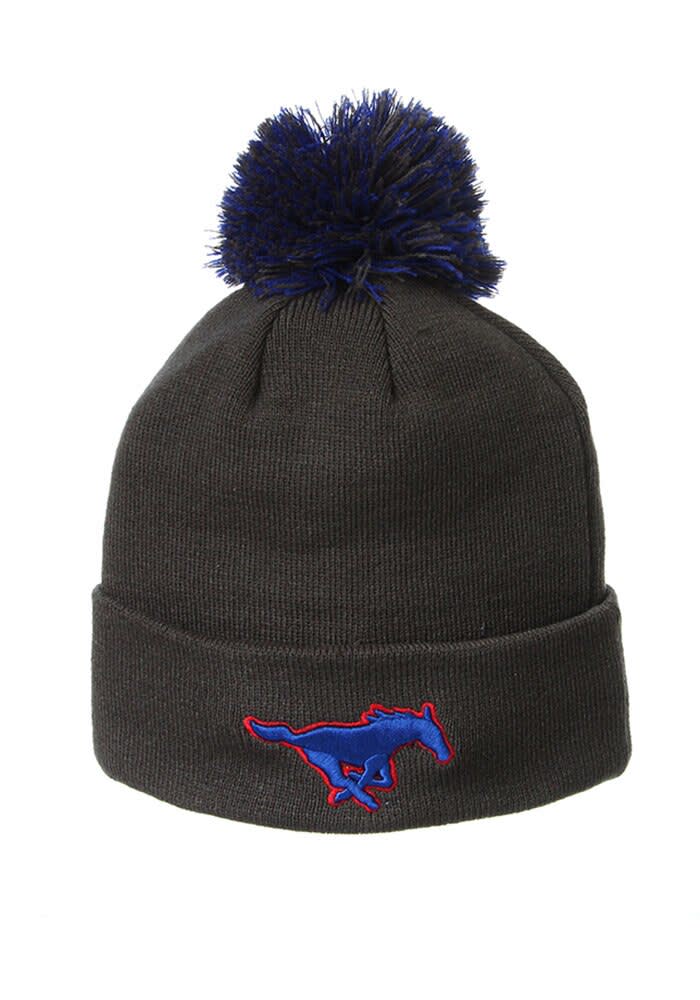 SMU Mustangs Zephyr CHARCOAL Cuff Pom Knit Hat - 5352531
