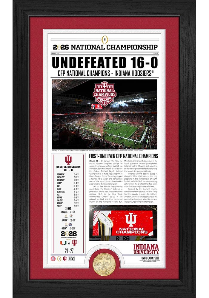 Indiana Hoosiers CRIMSON 2025 CFP Champions Front Page Plaque - 5451925