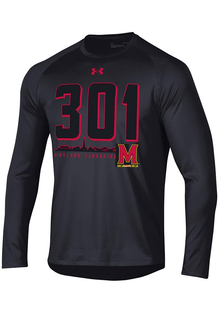 Under Armour Mens BLACK Maryland Terrapins 301 Area Code Tech T-Shirt ...