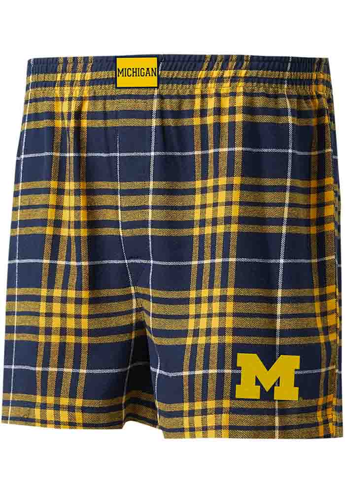Mens Navy Blue Michigan Wolverines Plaid Boxer Shorts