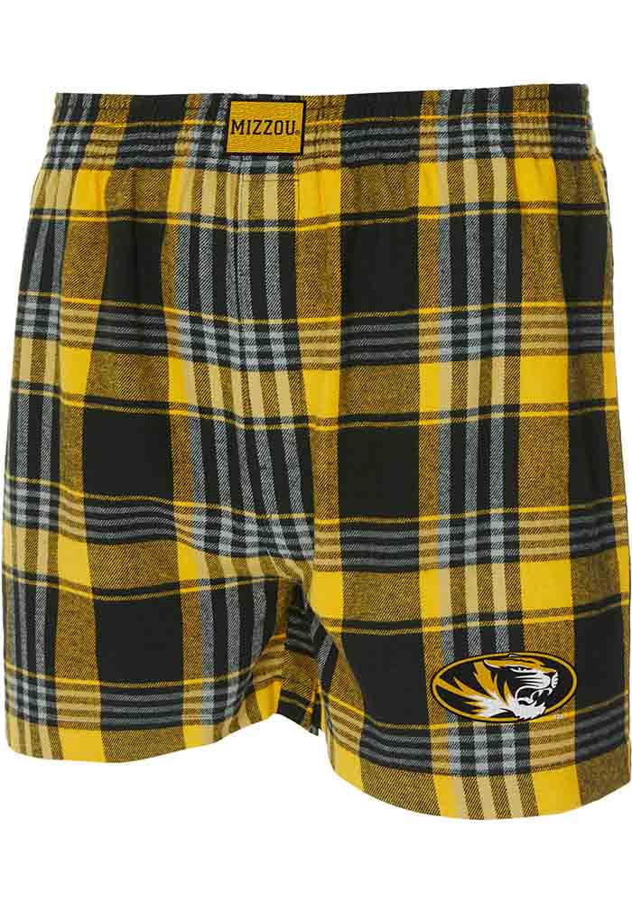 Missouri Tigers Mens Concepts Sport BLACK/GOLD Region Plaid Boxers ...