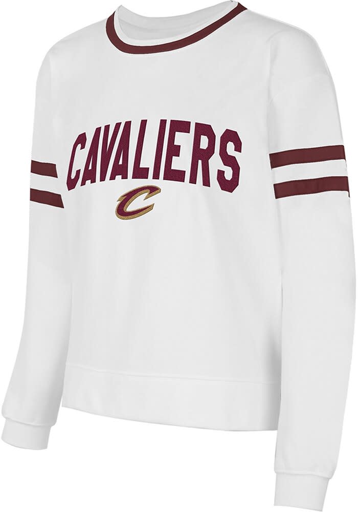 Cleveland Cavaliers Womens White Borough Long Sleeve Crew Sweatshirt