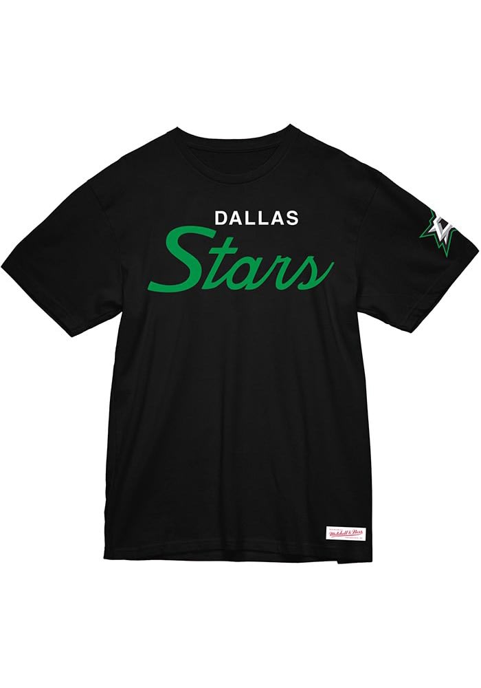 Mitchell and Ness Dallas Stars BLACK Stars Script Short Sleeve T Shirt ...