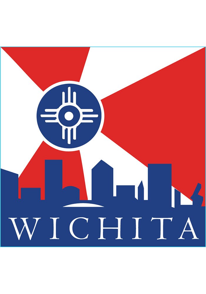 Wichita Souvenir | Wichita Stickers BLUE Flag with Skyline - 5700365