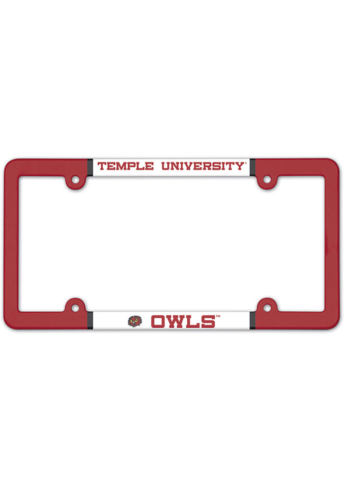 Temple Owls License Plate Frame - Temple Owls Red Full Color Plastic ...