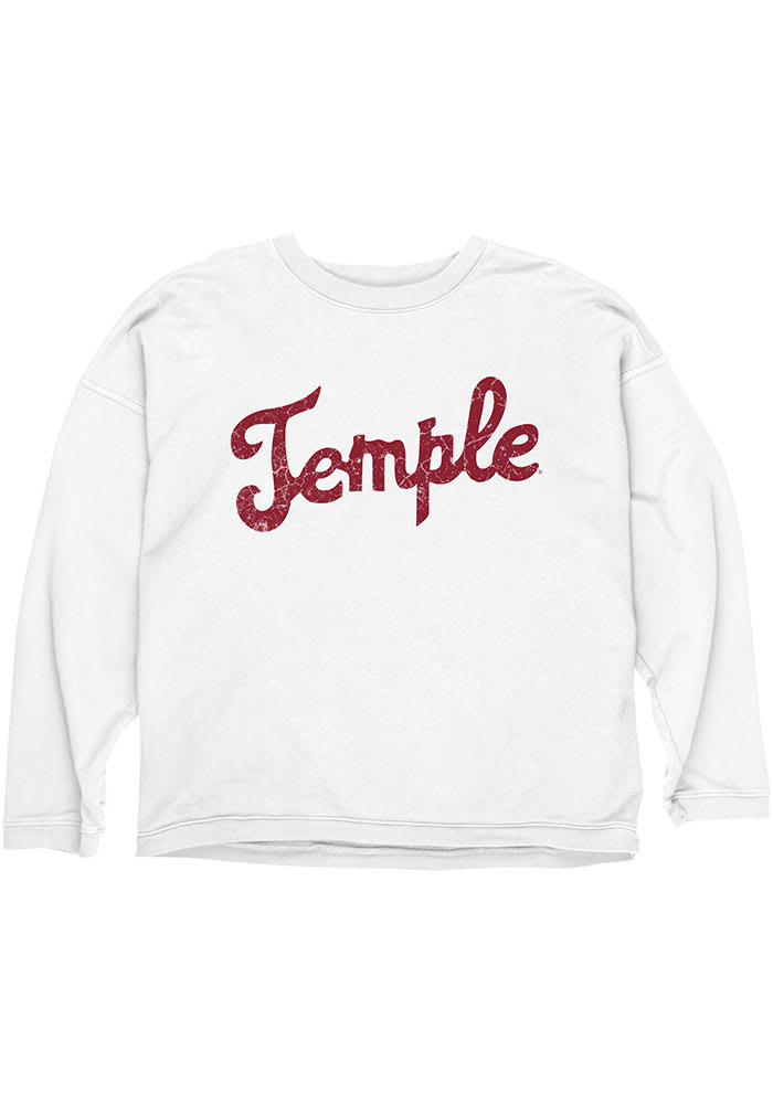 Temple Owls Womens WHITE Vault Script Long Sleeve Crew Sweatshirt ...