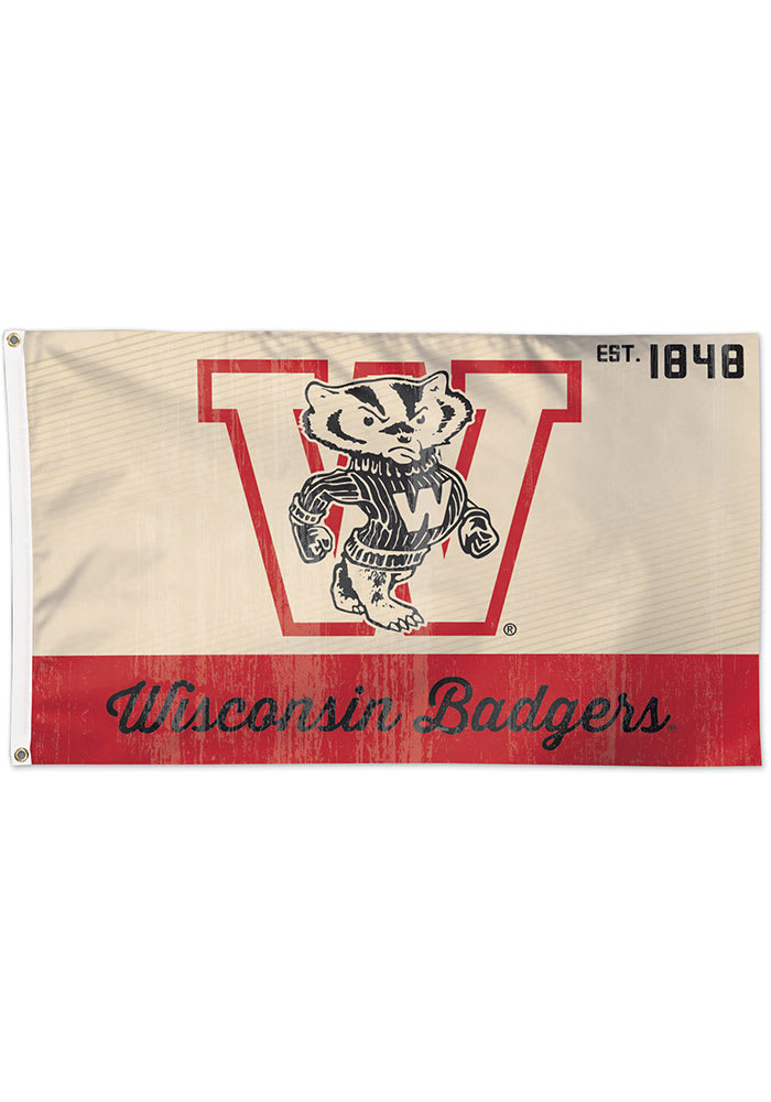 Wisconsin Badgers CARDINAL 3x5 Vintage Silk Screen Grommet Flag