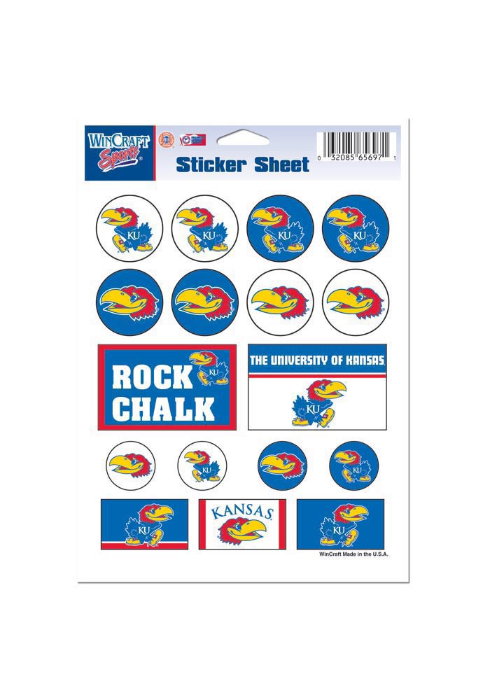 Kansas Jayhawks Souvenir | Kansas Jayhawks Stickers Blue 5x7 Sheet of ...