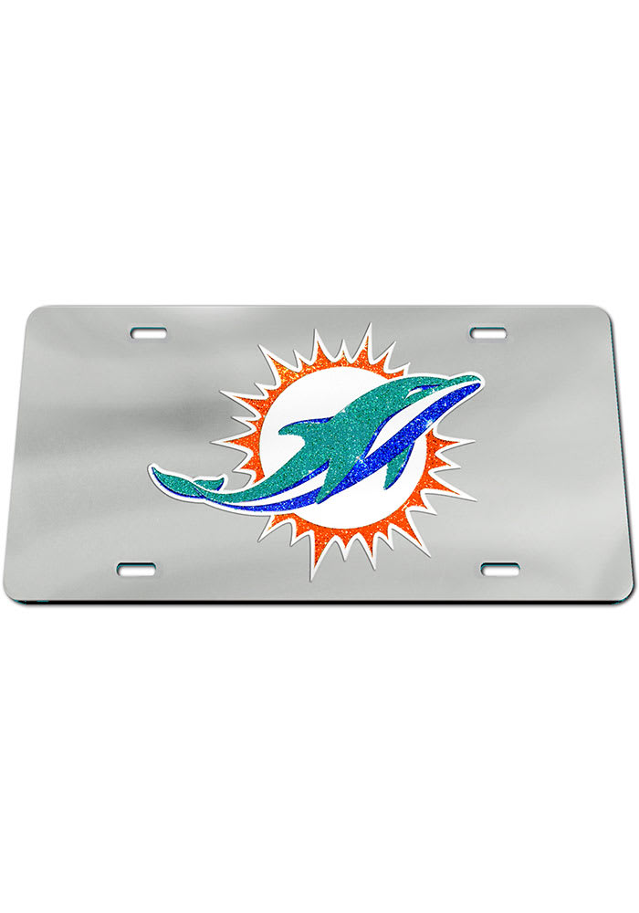 Miami Dolphins License Plate- Miami Dolphins SILVER Glitter Logo ...