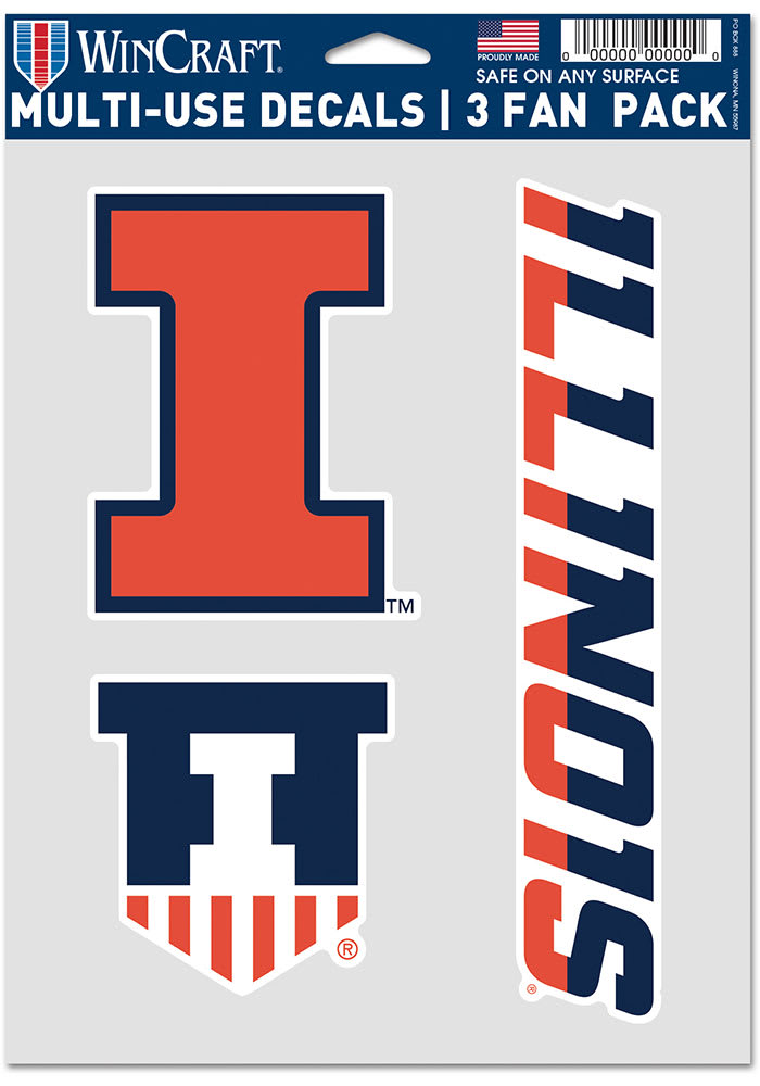 Illinois Fighting Illini ORANGE 3 Pack Multi Use Auto Decal - 57108079