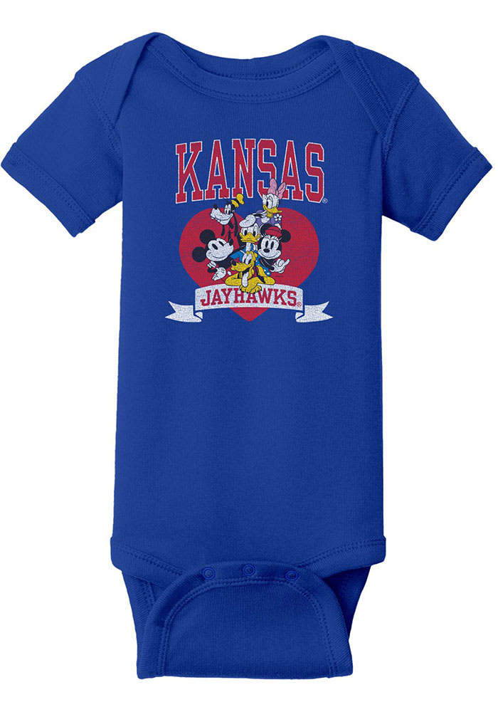 Blue 84 Kansas Jayhawks Baby ROYAL Disney Heart Troop One Piece - 57108609