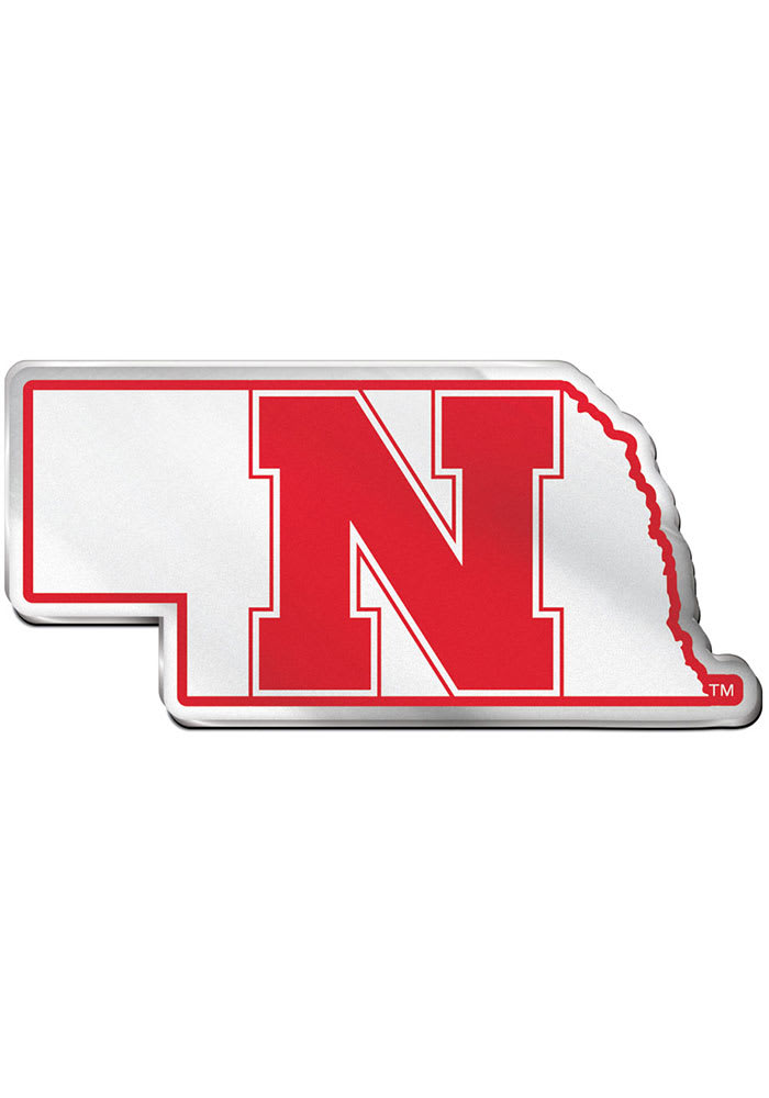 Red Nebraska Cornhuskers state shape Car Emblem - 57111282