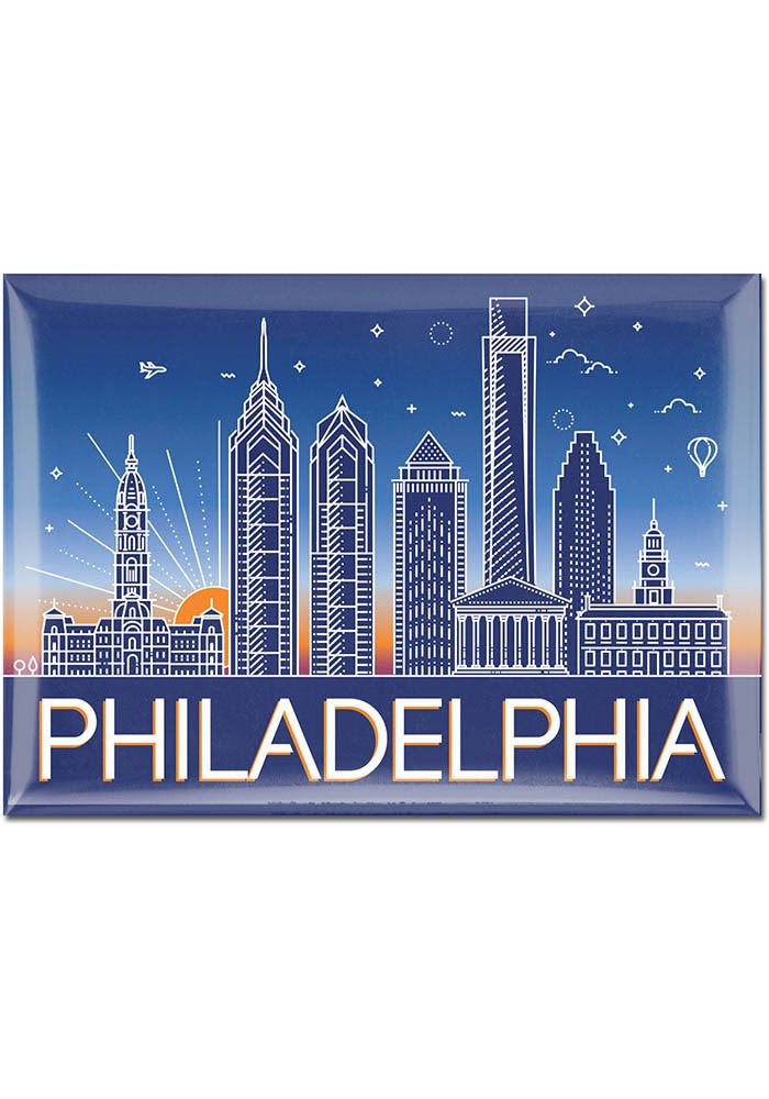 Philadelphia BLUE Colorful City Skyline Magnet - 57113774