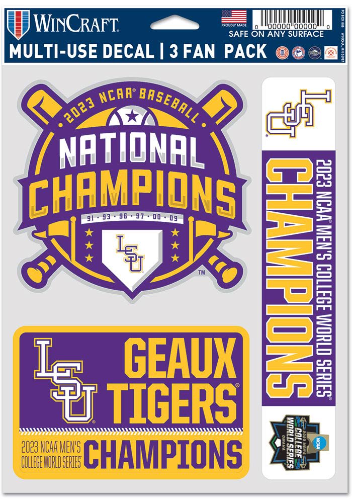 LSU Tigers 2023 CWS 3pk Auto Decal - PURPLE