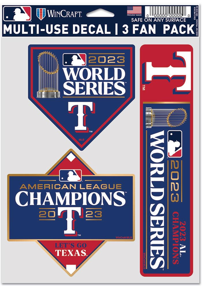 Texas Rangers 23 ALCS Champs 3pk Fan Auto Decal - Red