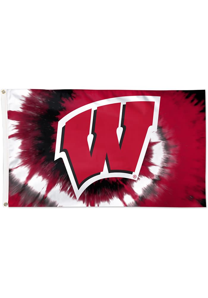 Wisconsin Badgers Tie Dye RED Silk Screen Grommet Flag