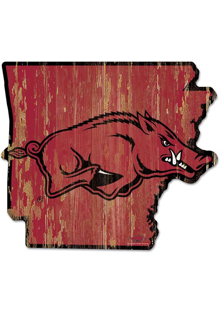 Arkansas Razorbacks Red State Shape Wood Sign - 57117085