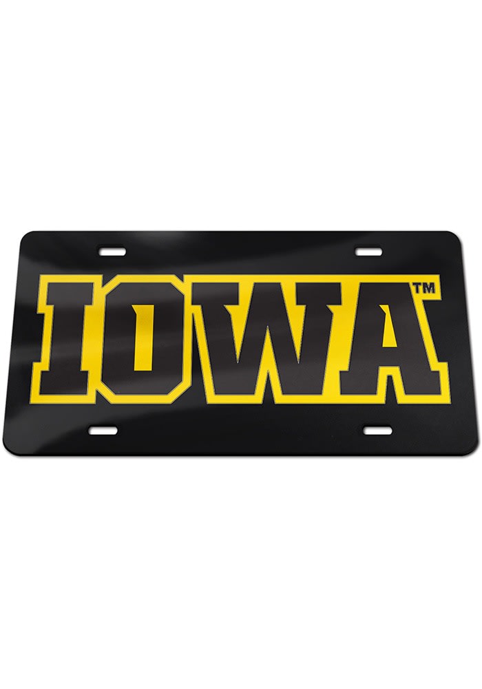 YELLOW Iowa Hawkeyes Wordmark Black License Plate - 57117612
